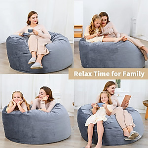 GlowSol Big Huge Giant Bean Bag Chair for Adults, Memory Foam Bean Bag Chair with Removable Machine Washable Plush Velvet Cover, Stuffed Sofa Chair, 4FT, Grey