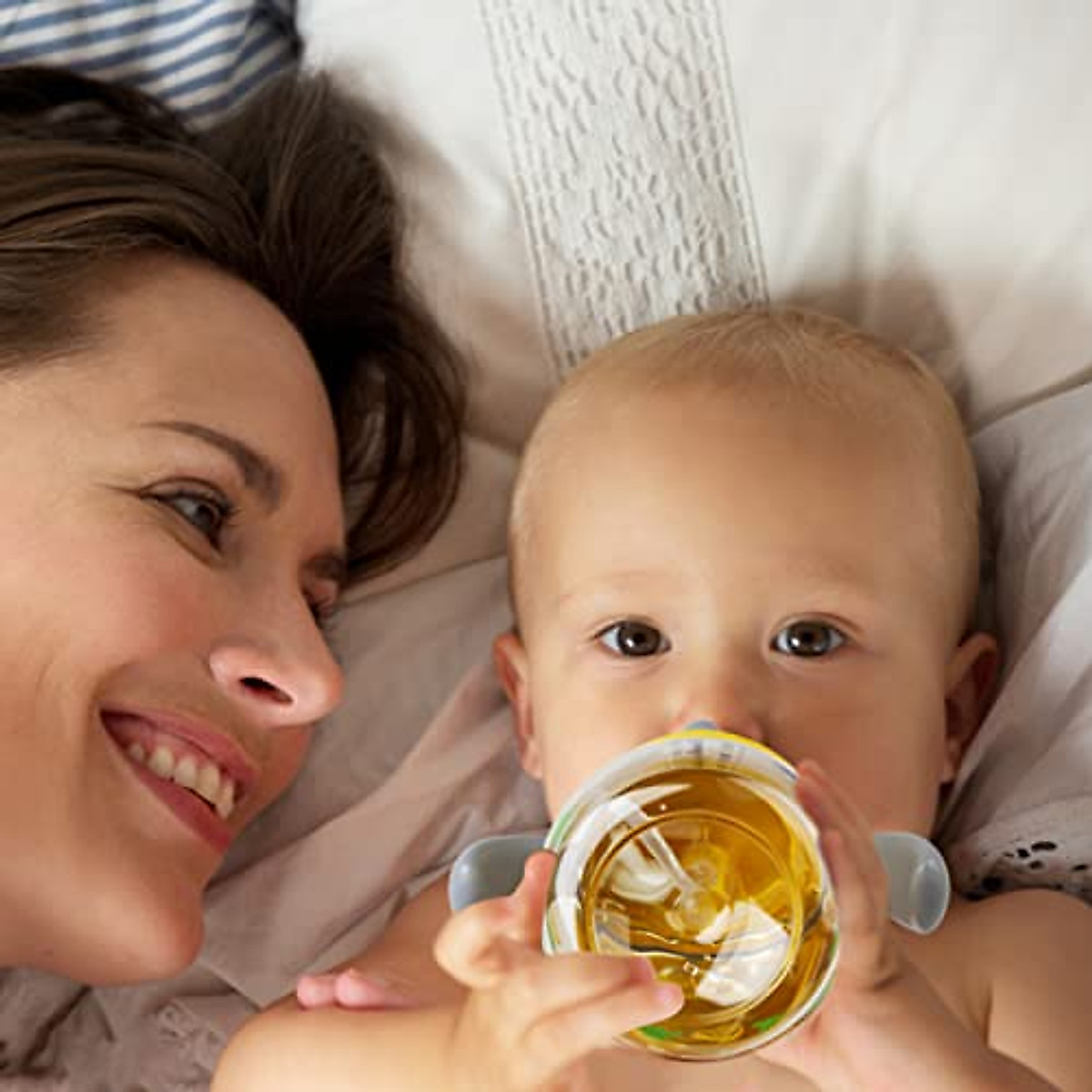 Sippy Cup for Baby Months 6+, Weighted Straw PPSU Non Spill Cup for Toddlers, Baby Straw Cup with Handles, Spill-Proof, Leak-Proof Soft Spout Cup 240ml, BPA Free (Yellow)