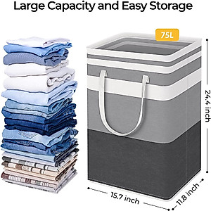 2-Pack Laundry Basket,75L Freestanding Laundry Hamper, Collapsible Tall Clothes Hamper with Extended Handles for Clothes Toys in the Dorm and Family (Multicolor)