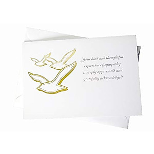 Gappitv Funeral Sympathy Acknowledgements - Set of 25 Thank You Cards - Includes Envelopes - Gold Foil Stamped Going Home Doves