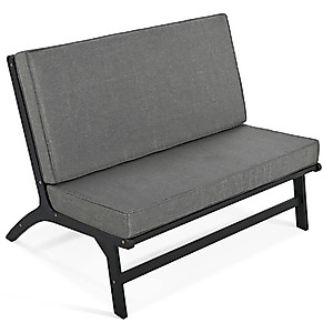 YSWH 5-Piece Patio Acacia Wood Outdoor Sectional Furniture Conversation Sets with Slatted Tabletop Tea Table and X-Back Wood Frame, Removable Cushions