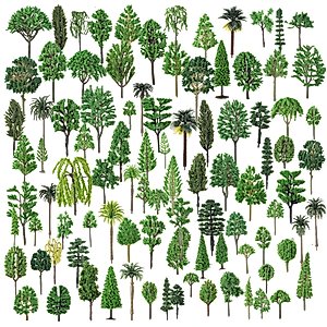 Lineshading 100 Pcs Mixed Model Trees Green Train Scenery Landscape Pine Miniature Diorama Trees for Train Crafts Village Dollhouse Garden Scenery Accessories DIY Road Architecture Building