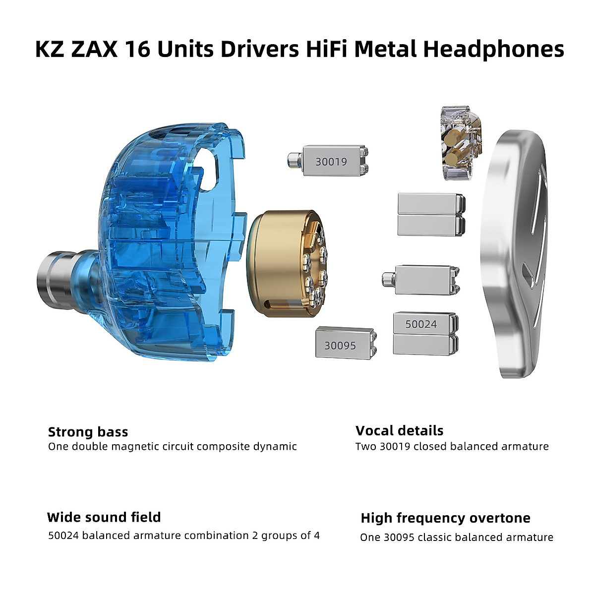 KZ Zax in Ear Monitor Headphones, HiFi IEM Stereo Noise Isolating Sport Wired Earbuds with Detachable Cable for Musician Audiophile