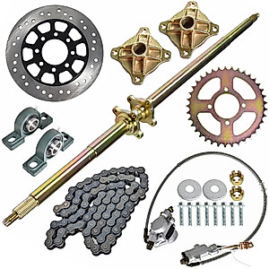 GXYWADY 44in/1120mm Go Kart Rear Axle Shaft Kit with Chain Sprocket Brake Disc Pillow Block Wheel Hub Chain Brake Master Cylinder Caliper Replacement for DIY Rebuild Go Kart ATV Quad Trikes Golf Carts