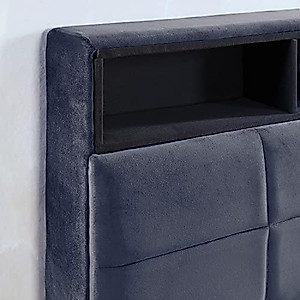 Furniture of America Halifax Modern Storage Fabric California King-Size Bed with USB for Bedroom, Guest Room Bed, Gray