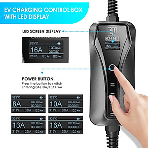 EVJUICION Level 1-2 EV Charger, 110-240V 6-16Amp Adjustable Current Electric Vehicle Charger, 16Ft Cable Universal EV Car Charger NEMA 6-20 Plug with NEMA 5-15 Adapter for J1772 Electric Cars