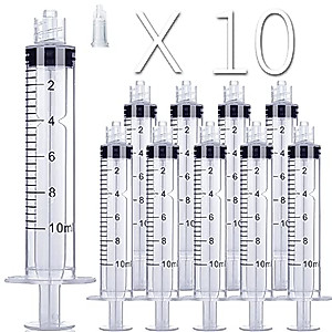 10 Pack 10ml/cc Plastic Luer Lock Syringe Large Syringes without Needle, Individually Wrapped, Tip Cap, for Scientific Labs, Measuring Liquid, Dispensing, Oil or Glue Applicator (10ML, LUER LOCK TIP)