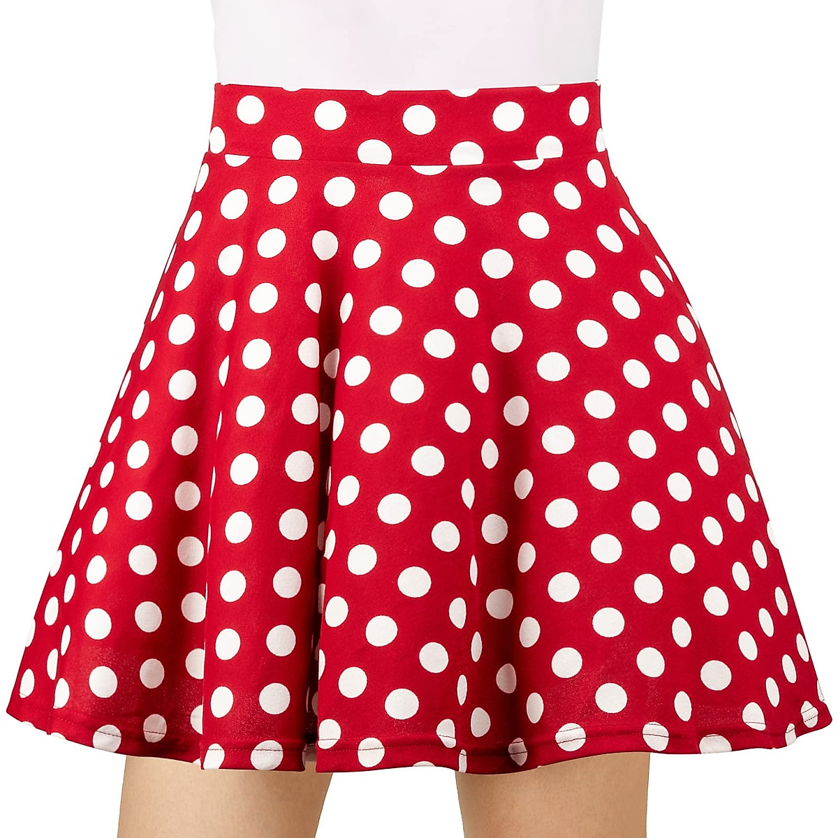 DRESHOW Polka Dot Basic Versatile Stretchy Flared Casual Mini Skater Skirt for Women Girls