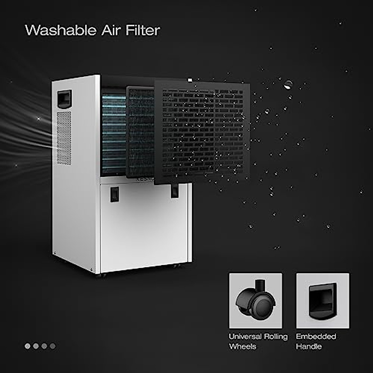 Kesnos 155 Pint Commercial Dehumidifier with 6.56 ft Drain Hose and 1.32 Gallon Water Tank for Space up to 7500 Sq. Ft - 24 Hr Timer Ideal for Basements, Industrial or Commercial Spaces and Job Sites