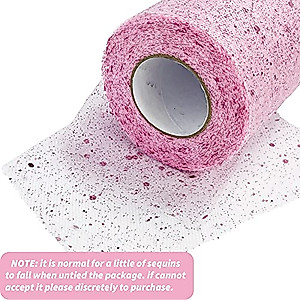 HZCHIONE Pink Tulle Glitter Sequin Tulle Fabric Rolls 6in 50 Yards Tulle Sparkle Ribbon Tulle Sequin Spool Tulle Fabric for Gift Wrapping Decoration Party Wedding Table Skirt (6in by 150 Feet)