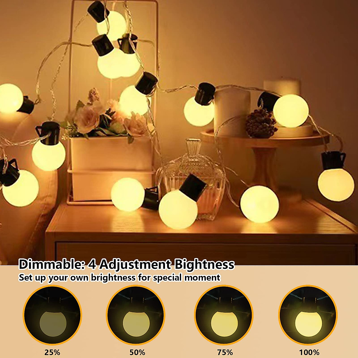 Globe String Lights Battery Powered 7Ft 10 LED Edison Shatterproof G50 Light String with Remote Timer, Indoor String Lights Outside Waterproof Hanging Lights for Garden Porch Patio Camping Party Decor