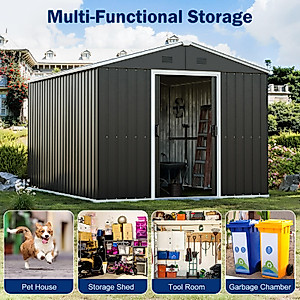WELYAS Outdoor Metal Storage Shed 10x8FT, Outside Sheds Storage with Double Lockable Doors & Air Vent, Large Tool Sheds House for Garden Patio Lawn Backyard to Store Bikes,Lawnmower,Garage, Gray