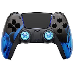 MODDEDZONE Wireless Controller for PS5 with Exclusive and Unique Designs Compatible with PlayStation 5 - The Ideal Christmas Gift for Gaming Enthusiasts - Expertly Crafted in USA Blue Fire