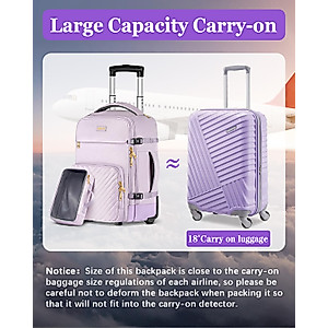 DEEGO Rolling Backpack for Women, 17.3 inch Travel Backpack with Wheels for Adult, Large Wheeled Backpack with Toiletry Bag, College Roller Travel Backpack Carry on Luggage for Work Business, Purple