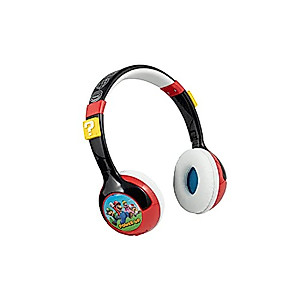 eKids Super Mario Kids Bluetooth Headphones, Wireless Headphones with Microphone Includes Aux Cord, Volume Reduced Kids Foldable Headphones for School, Home, or Travel