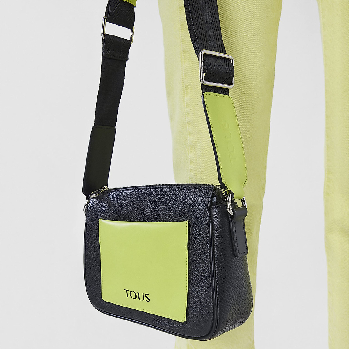 TOUS Empire crossbody bag small black and lime leather