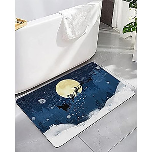 Christmas Bath Mat for Tub,Non Slip Bathroom Floor Runner Rug Quick Dry & Absorbent Diatomaceous Earth Shower Sink Kitchen Living Room Washable Doormat,Vintage Winter Snowflakes Santa Reindeer 16"x24"