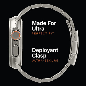 KORDIZ Titanium Band - Compatible for Apple Watch ULTRA 49mm - Titanium Metal Watch Strap with Double Button Clasp for iWatch Bands (ULTRA T01 Max, Titanium), ULTRA Silver