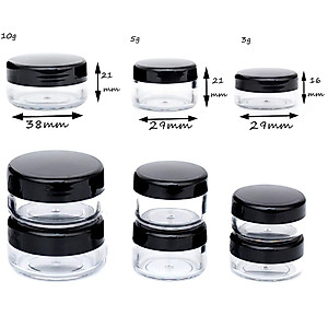 ZEJIA 3 Gram Sample Containers with Lids, 50 Count Tiny Sample Jars, 3ML Makeup Cosmetic Containers for Lip Balms, Lotion, Powder, Beauty Products(Black Lids)