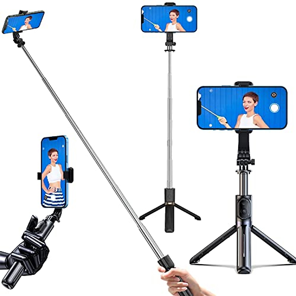 Absob Selfie Stick Tripod, All in One Extendable Portable 43" iPhone Tripod Selfie Stick with Bluetoioth Wireless Remote Compatible with iPhone 13 12 11 pro Xs Max Xr X Galaxy Note10/S20/S10