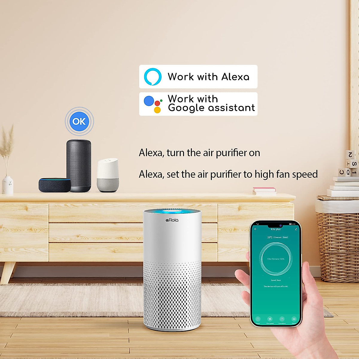 Afloia Air Purifiers for Home Large Room Smart WiFi Voice Control, Afloia Original True HEPA H13 Filter
