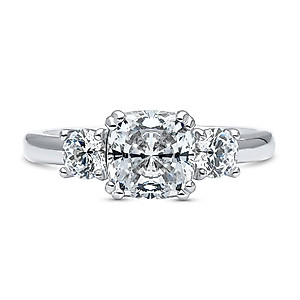 BERRICLE Sterling Silver 3-Stone Wedding Engagement Rings Cushion Cut Cubic Zirconia CZ Promise Ring for Women, Rhodium Plated Size 9