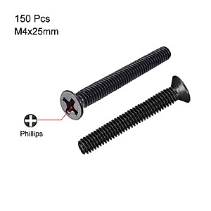 uxcell M4 x 25mm Phillips Screw Fastener Black for Laptop PC TV Fan Switch 150pcs