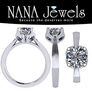 NANA Jewels Heart & Soul Silver 9.0mm (3ct) Round Cut Zirconia Solitaire Engagement Ring - Platinum Plated - Size 7