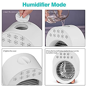 SISMEL Portable Misting Fan, 3 Speed Personal Small Desk Fan with 200ML Water Tank, USB Rechargeable Cooling Mist Fan with Colorful Nightlight, Battery Operated Fan for Bedroom Office Outdoors (White)