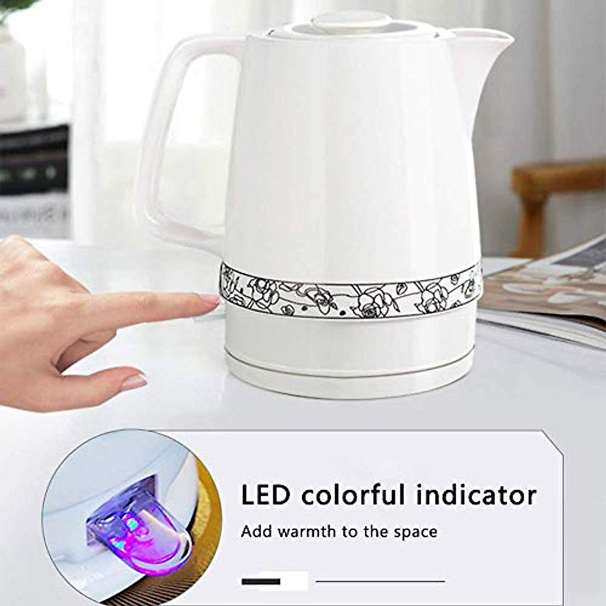 SieHam Kettles,Ceramic Cordless Kettle Teapot-Retro Red 1.7L Jug, 1850W Water Fast for Tea, Coffee, Soup, Oatmeal-Removable Base, Boil Dry Protection/D