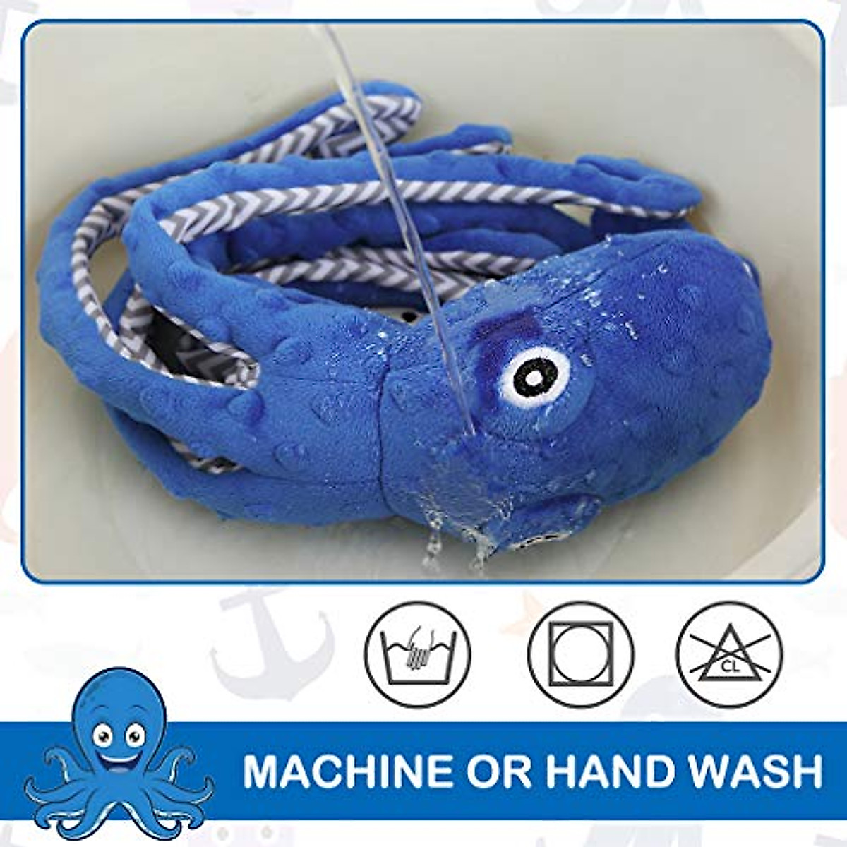 EXPAWLORER Octopus Dog Toy - Long Dog Squeaky Toys Puppy Birthday Gift Soft Stuffed Chew Toy, Crinkle Paper and Built-in Squeaker Durable Interactive Plush Toy for Small Medium Large Dogs, Blue