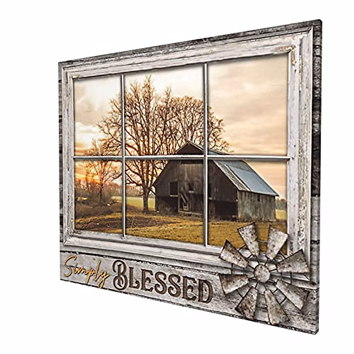 Rustic Old Barn Canvas Wall Art Farmhouse Barn Family Decor Print Paintings Country Scenery in Fake Window Pictures Modern Home Artwork Decor For Living Room Kitchen Bathroom Framed Ready To Hang 20x24 Inch