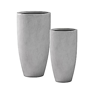 Kante 31.4" and 23.6" H Natural Concrete Finish Concrete Tall Planters Large Outdoor Indoor Decorative Plant Pots with Drainage Hole and Rubber Plug, Modern Tapered Style for Home and Garden