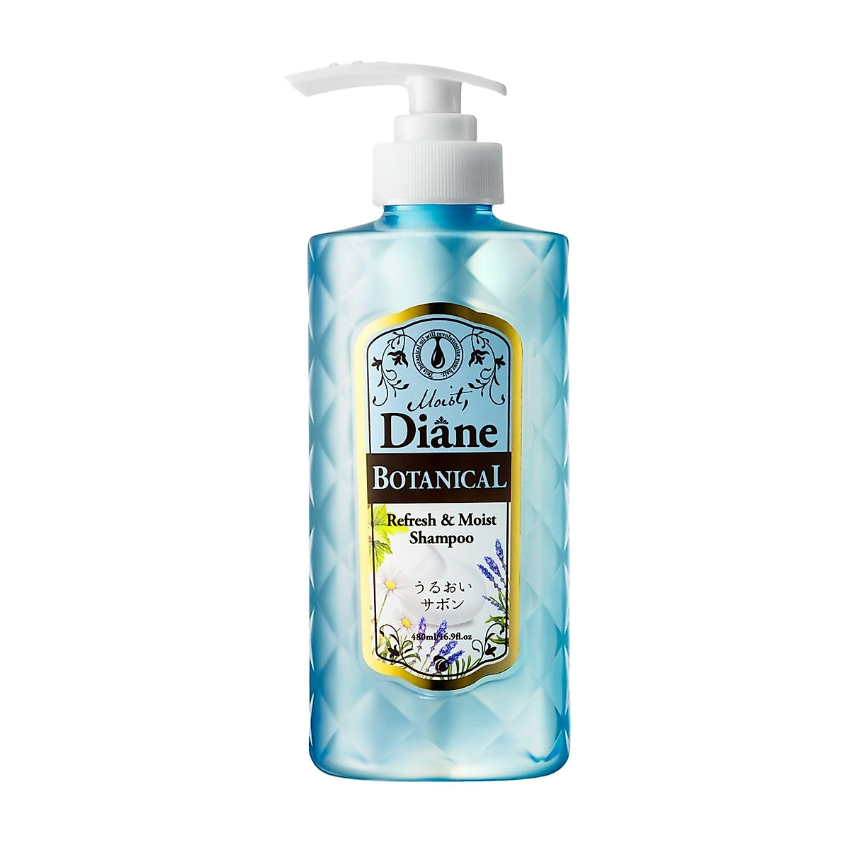 Moist Diane Natural & Organic Moisturizing Hair & Scalp Shampoo with Pump for Women & Men for Dry & Damaged Hair, Japanese Hydrating Botanical Refresh & Moist Haircare Products, 16.2 Fl Oz/480ml
