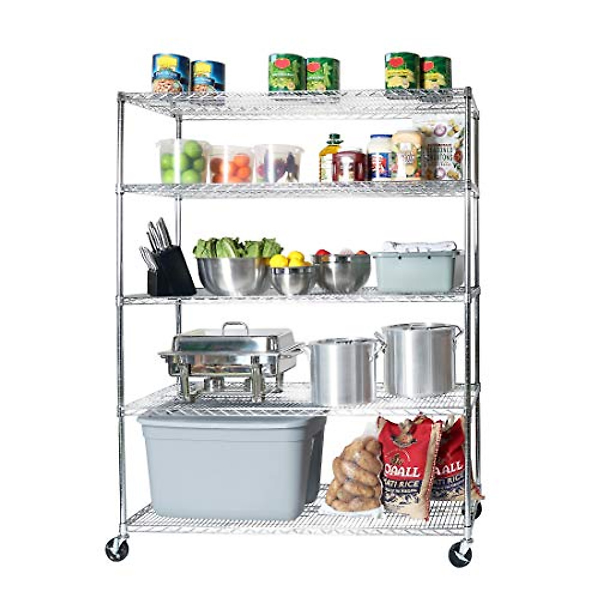 Seville Classics UltraDurable Heavy Duty NSF Solid Steel Wire Rack Storage Unit Shelving with Wheels, 5-Tier, 60" W x 24" D