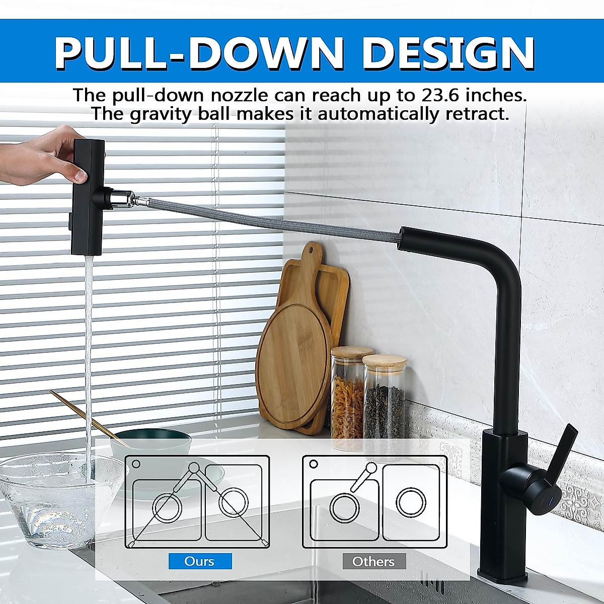 TRIPHIL Kitchen Faucet with Pull Down Sprayer,Matte Black Kitchen Faucet with 360° Rotate,Stainless Steel Single Handle Pull Out Kitchen Faucets for RV Outdoor,Grifo para Fregaderos de Cocina