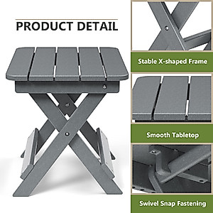 TORVA Outdoor Adirondack Foldable Side Table,Patio End Table for Poolside Garden, Weather Resistant Coffee Table -Plastic High-Density PE（Gray Color-floldable