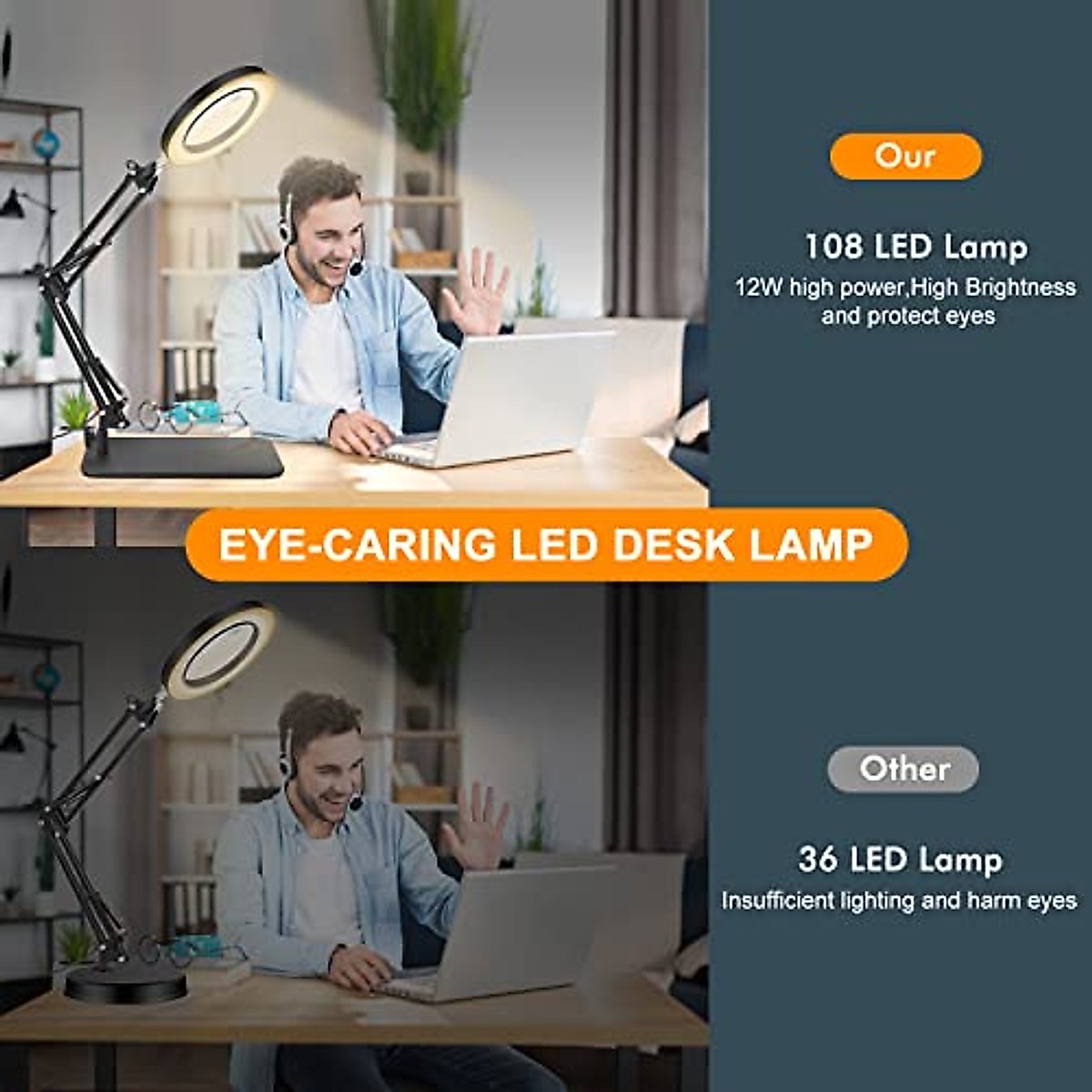 Magnifying Glass with Light and Stand, EOOKU 2-in-1 Magnifying Lamp & Clamp, 5X & 10X Magnifier 3 Color Modes Stepless Dimmable, Adjustable Swing Arm for Repair Crafts Soldering