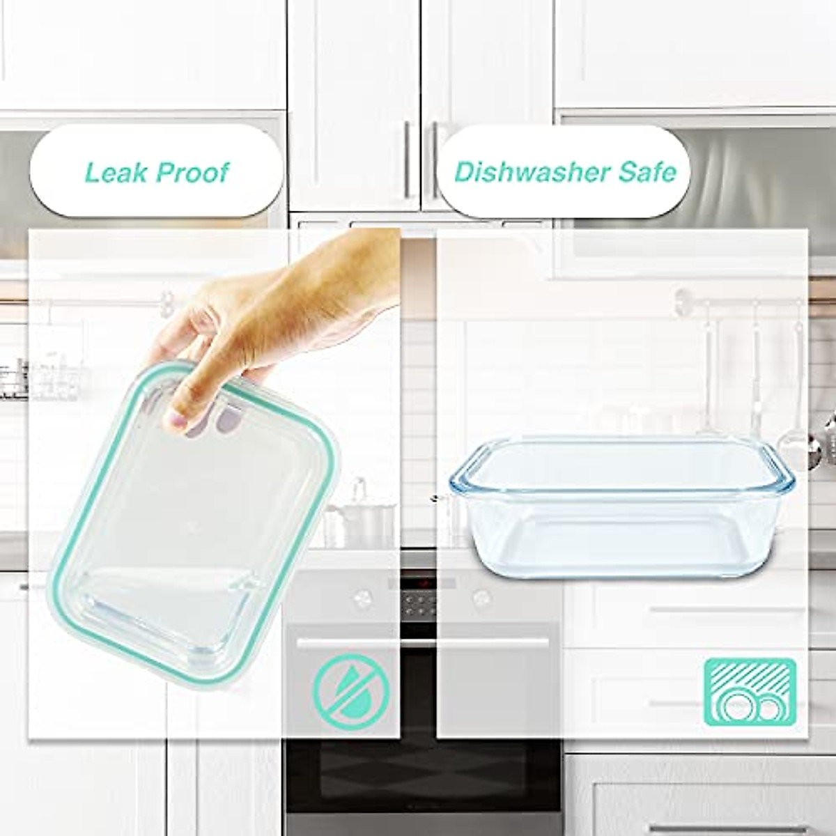 Ehi's Glass Food Storage Containers Set - Meal Prep Container with Locking Lids - 100% Leakproof, BPA-Free & Airtight Portion Control Lunch Containers, Freezer-to-Oven-Safe Food Containers, Set of 3