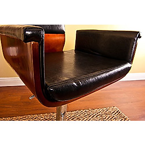 AC Pacific Adjustable Height Swivel Bar Stool - Modern Kitchen Counter Pub Chair with Cushioned Seat, Armrests and Back, 24"-33", Black/Wood