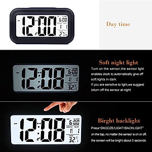 KAIJIELY Upgraded Digital Alarm Clock, 4.3" LED Display with Temperature Larger Lound Light Control Portable Snooze Calendar Brightness with Battery Powered Alarm Clocks Bedside for Everyone (Black)
