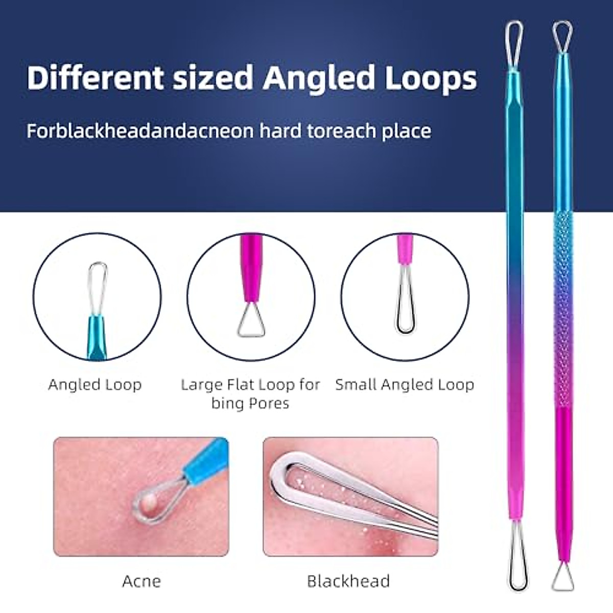 Blackhead Extractor Tools, Ybaoo 10 Pcs Professional Pimple Popper Tool Kit with Metal Case for Quick and Easy Removal of Blackheads,Pimples,Zit Removing,Facial and Nose(Colorful)