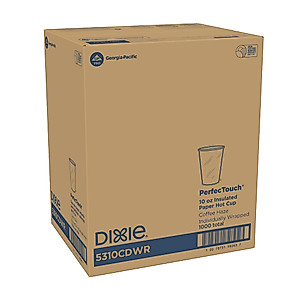 Georgia-Pacific Dixie PERFECTOUCH 10OZ Insulated Wrapped Paper HOT Coffee Cups, FIT Large LIDS, Coffee Haze, 1,000 Cups/CASE