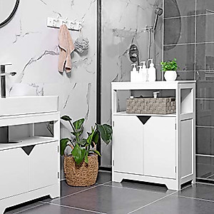 VASAGLE Bathroom Storage Cabinet, Floor Cabinet Cupboard, with Large Storage Capacity, Printed Marble-Like Pattern, Open Shelf, and Adjustable Closed Shelf, 23.6 x 11.8 x 31.5 Inches, White UBBC68WT