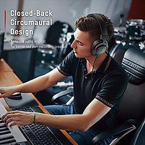 FIFINE Studio Monitor Headphones for Recording-Over Ear Wired Headphones for Podcast Monitoring, Streaming Comfortable Equipment with Detachable Cables 3.5mm or 6.35mm Jack, Black, on PC/Mixer-H8