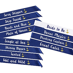 “Last Sail Before The Veil” Bachelorette Sashes | 12 Pack | 1 Bride to be Sash and 11 Bride Tribe Sashes with Fun Nautical Phrases