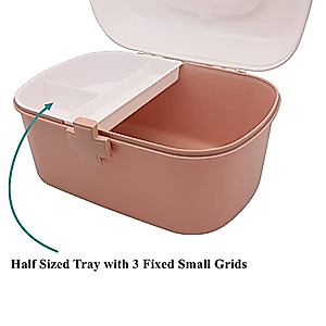 BangQiao Plastic First Aid Storage Box Container Bin with Removable Tray and Portable Handle, Family Emergency Medicine Kit Case Organizer, White&Pink