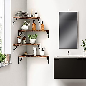 Canupdog Corner Floating Shelf Wall Mount 4 Tier Wood Floating Shelves, Easy-to-Assemble Tiered Wall Storage, Wall Organizer for Bedrooms, Bathrooms, Kitchens, Offices (Rustic Red)