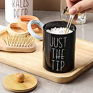 2 Pack Apothecary Jars with Bamboo Lids for Bathroom Organization - Qtip Holder and Cotton Ball Dispenser- Rustic Farmhouse Home Decor Clearance Gift - Cute Bathroom Organizer Canisters, Accessories