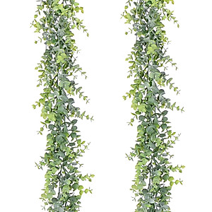 Artificial Vines Faux Eucalyptus Garland, Artiflr 2 Pack Fake Eucalyptus Greenery Garland Wedding Backdrop Arch Wall Decor, 6 Feet/pcs Fake Hanging Plant for Table Festival Party Decorations